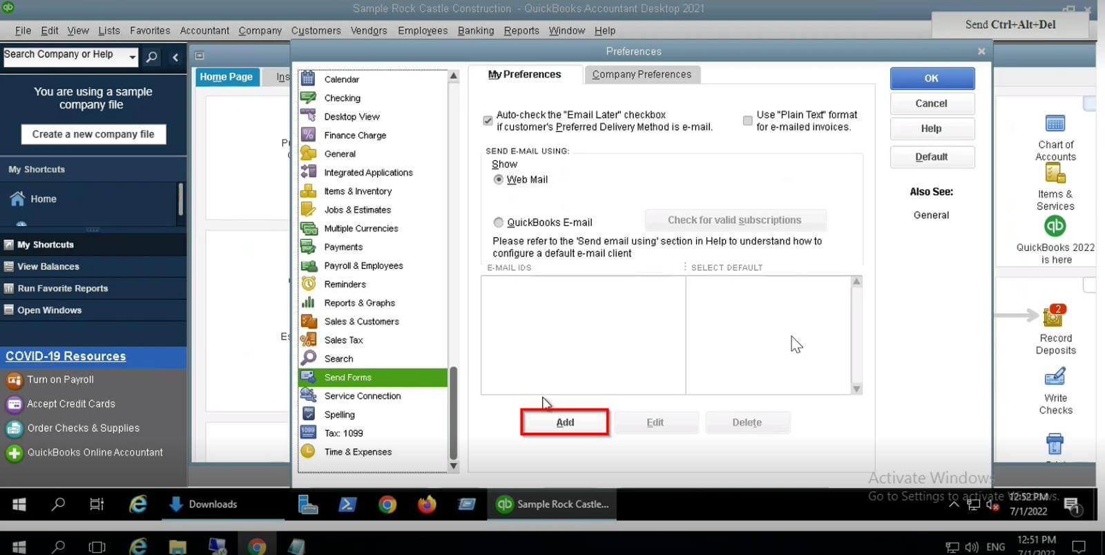 Setup Email in QuickBooks: Gmail, Outlook, & More