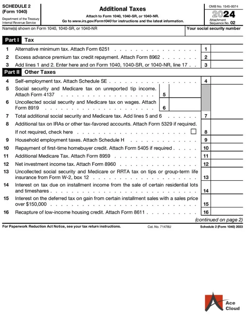 What is IRS Form 1040 Schedule 2 and How to Fill it Correctly