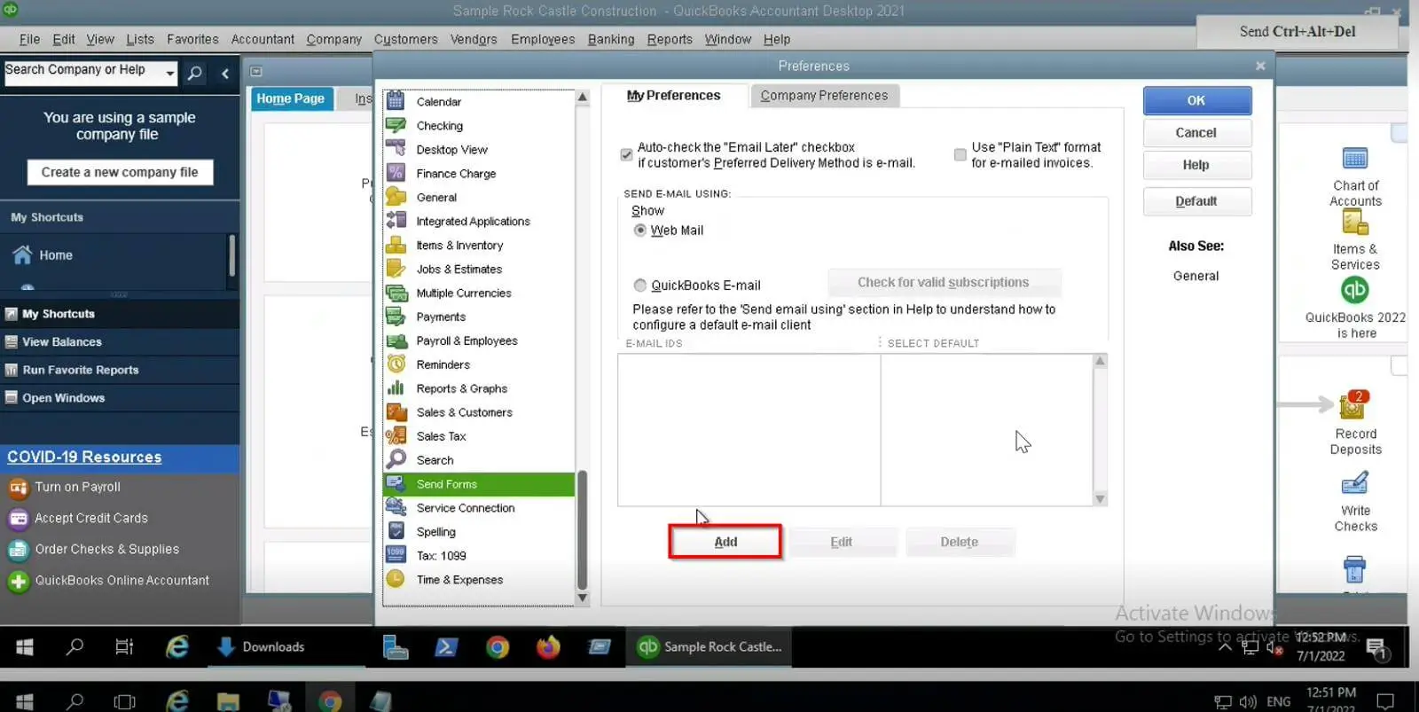 Setup Email in QuickBooks: Gmail, Outlook, & More